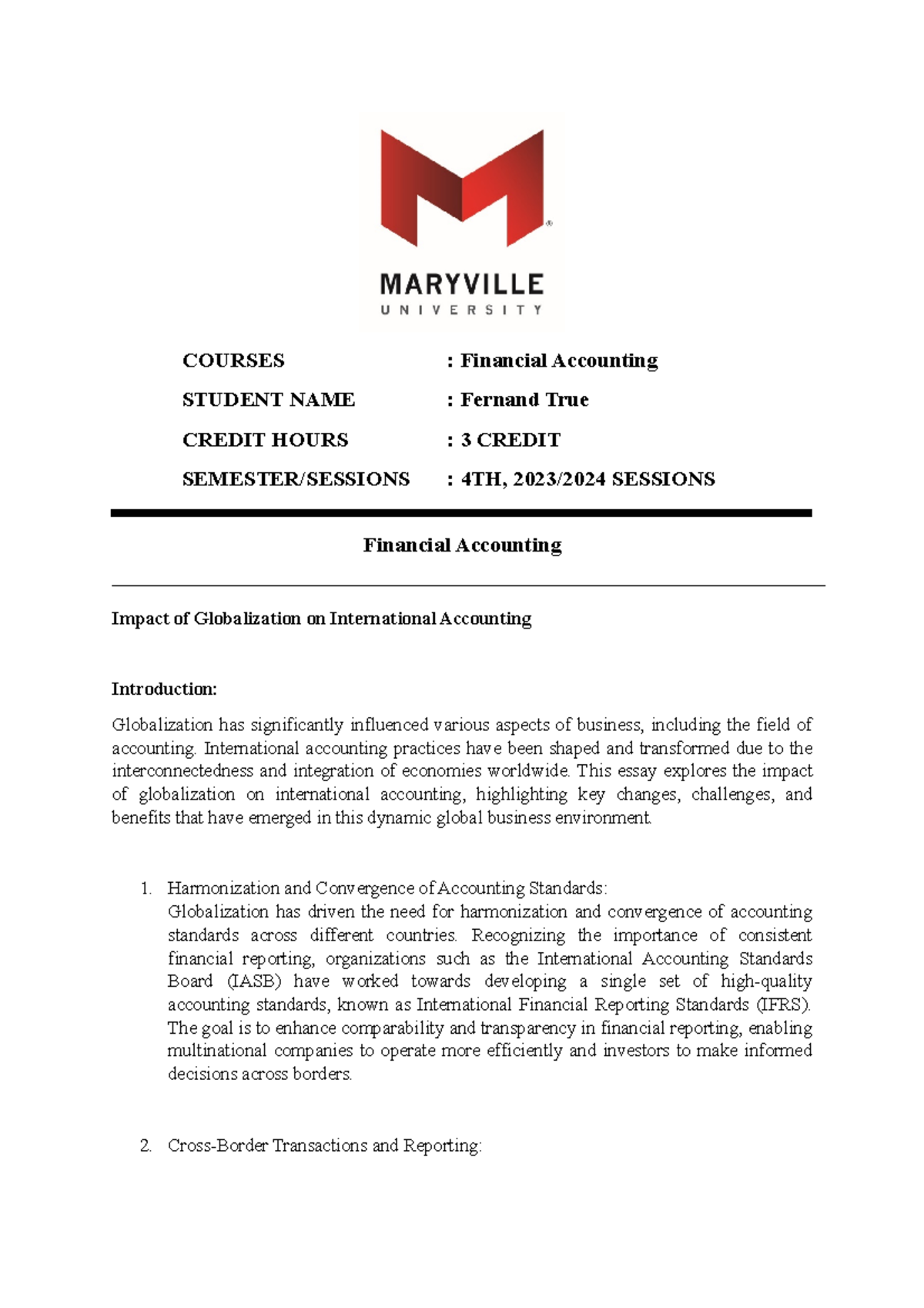 Impact of Globalization on International Accounting - COURSES ...