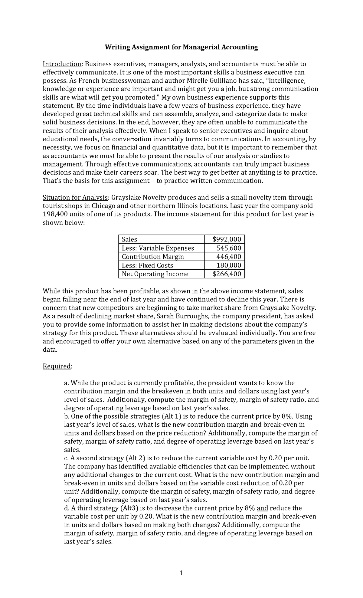Writing 2021 - 1 Writing Assignment for Managerial Accounting ...