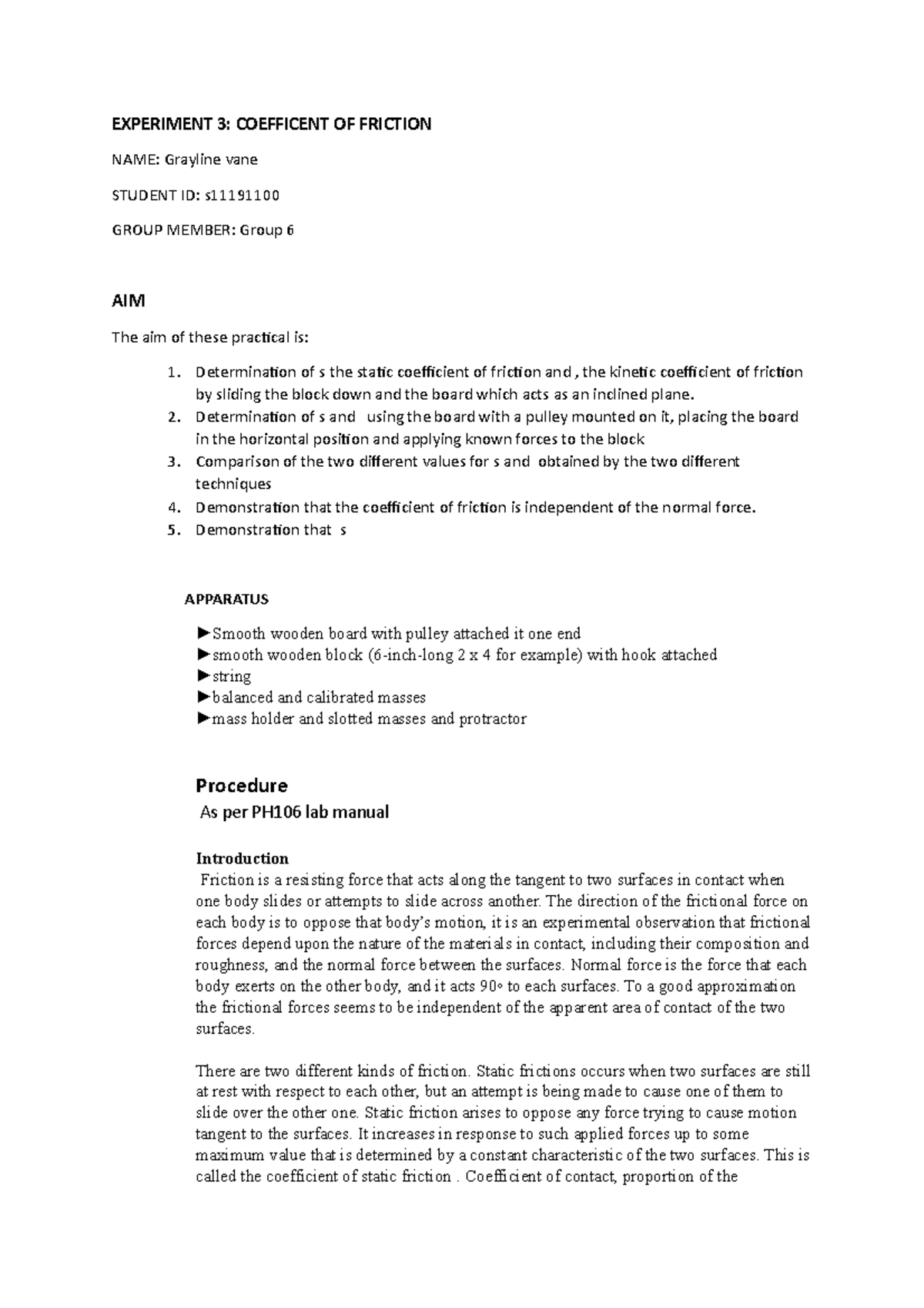 PH106 Experiment 3 - Is physics course - EXPERIMENT 3: COEFFICENT OF ...