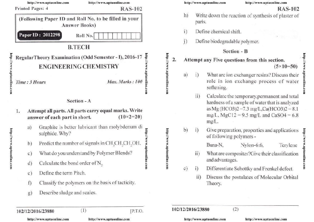 KAS102T Chem AKTU QP-2020-21 - SECTION-C Attempt any two questions from ...