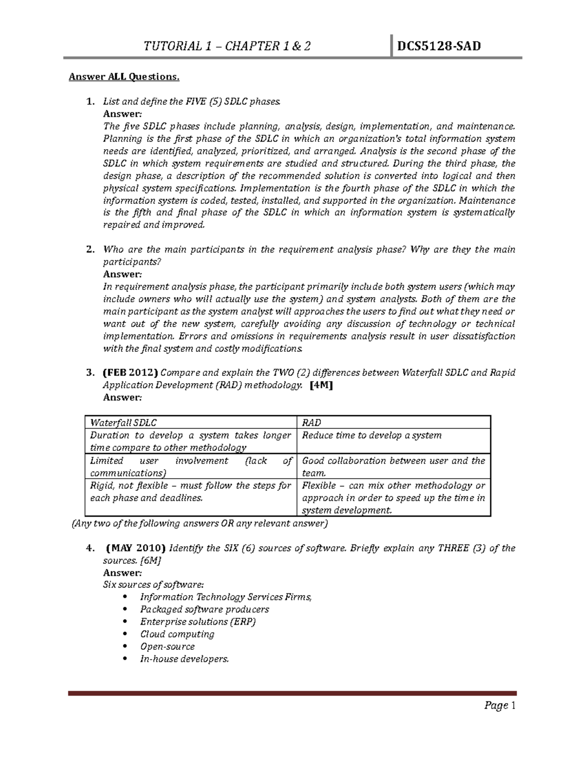 Tutorial 1 TRI58ANS - answer - TUTORIAL 1 – CHAPTER 1 & 2 DCS5128-SAD ...