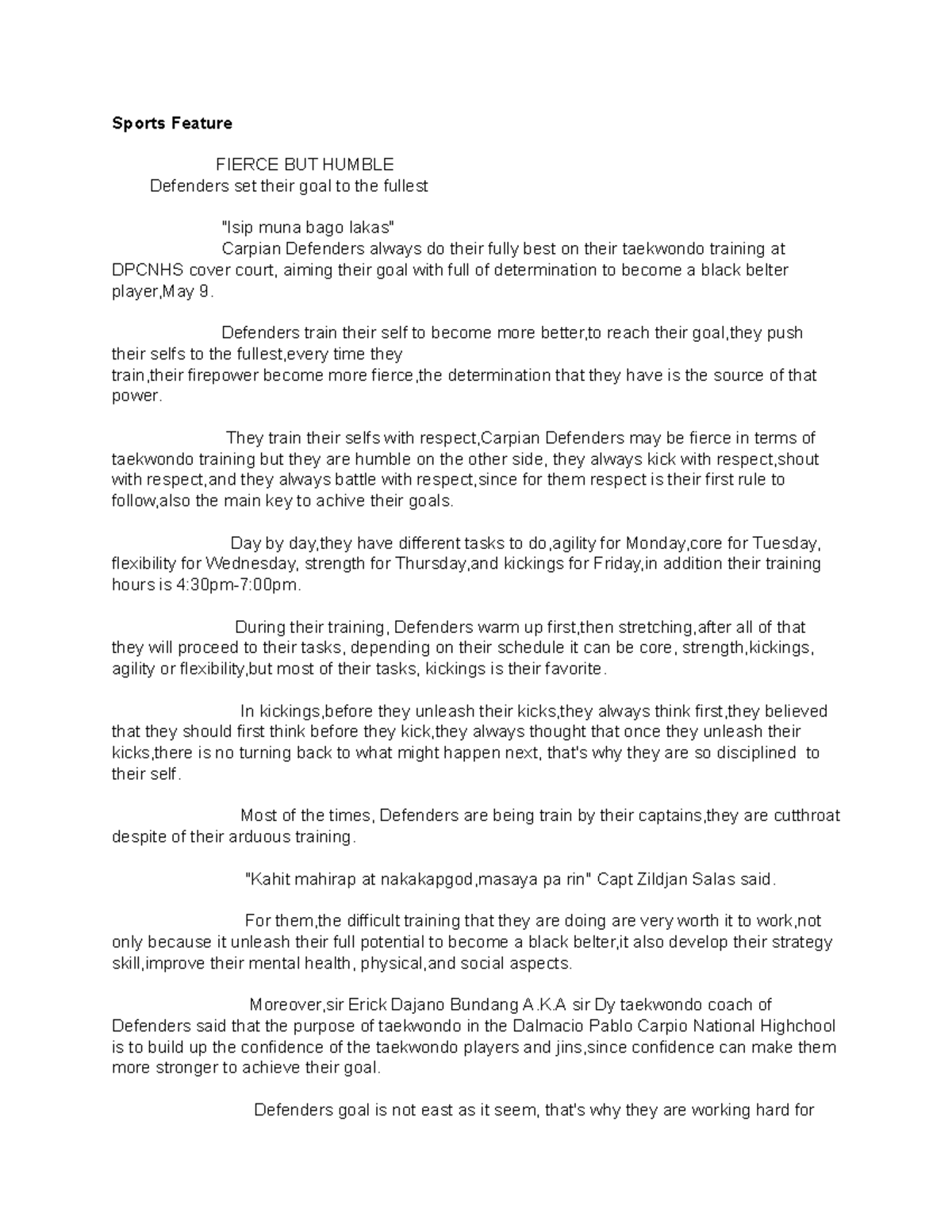 Sports Feature - Im good - Sports Feature FIERCE BUT HUMBLE Defenders ...