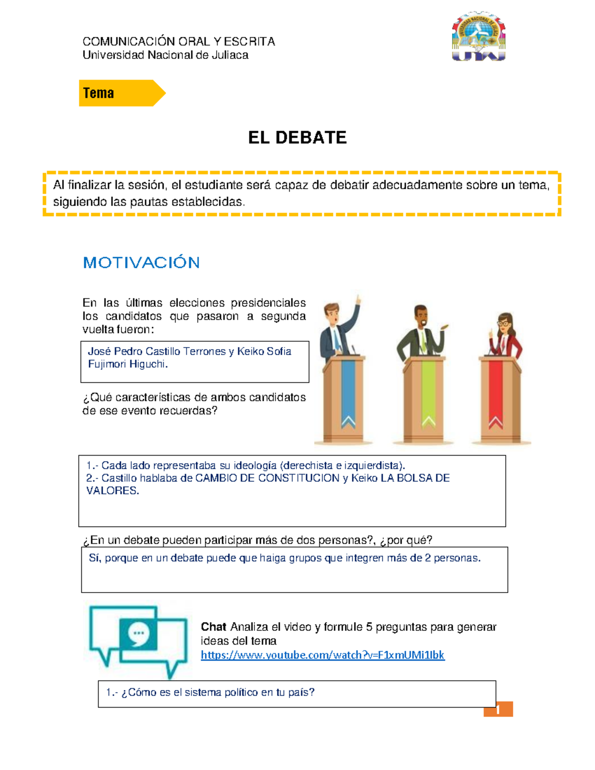 EL Debate WORD - el tema a tratar es el discurso - Universidad Nacional ...