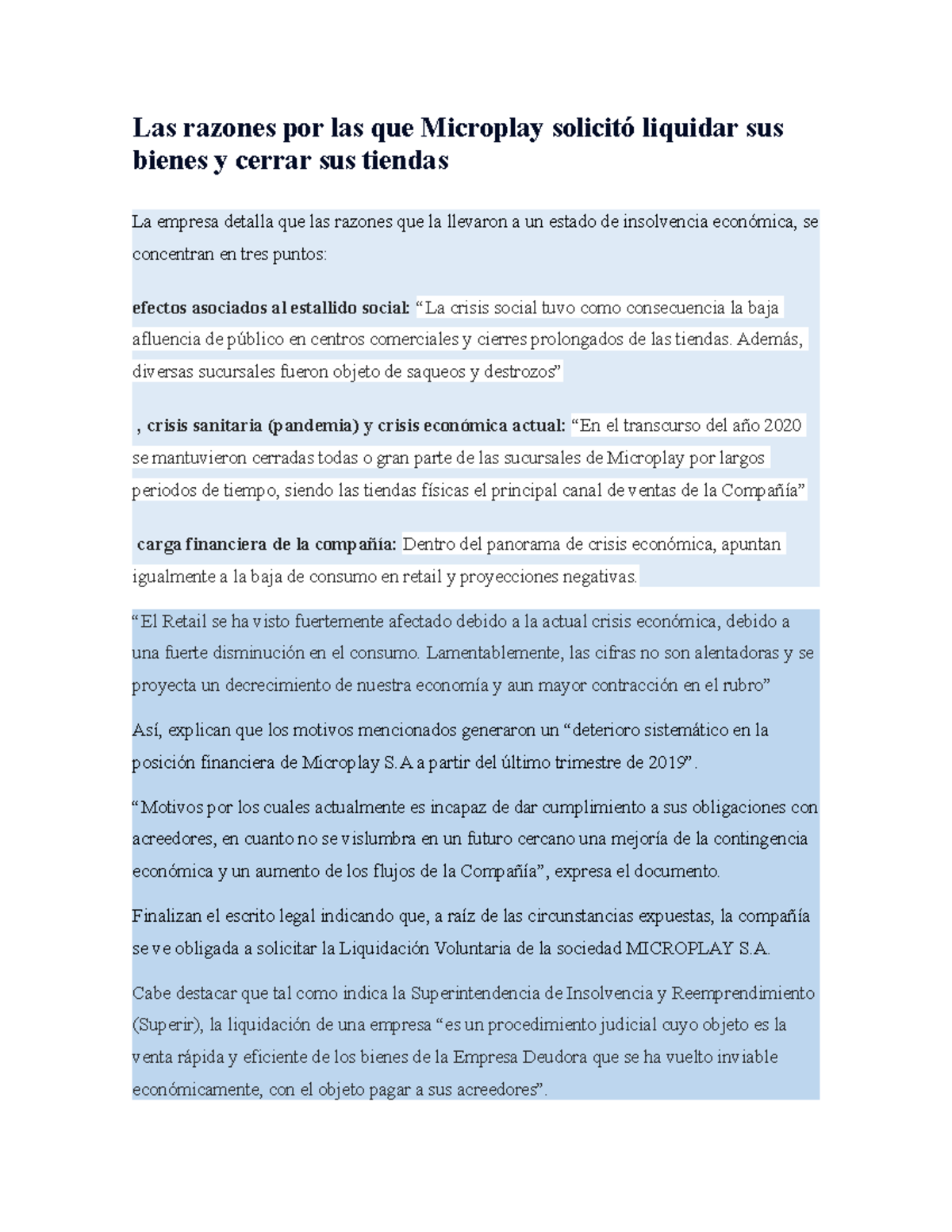 Las razones por las que Microplay solicitó liquidar sus bienes y cerrar ...