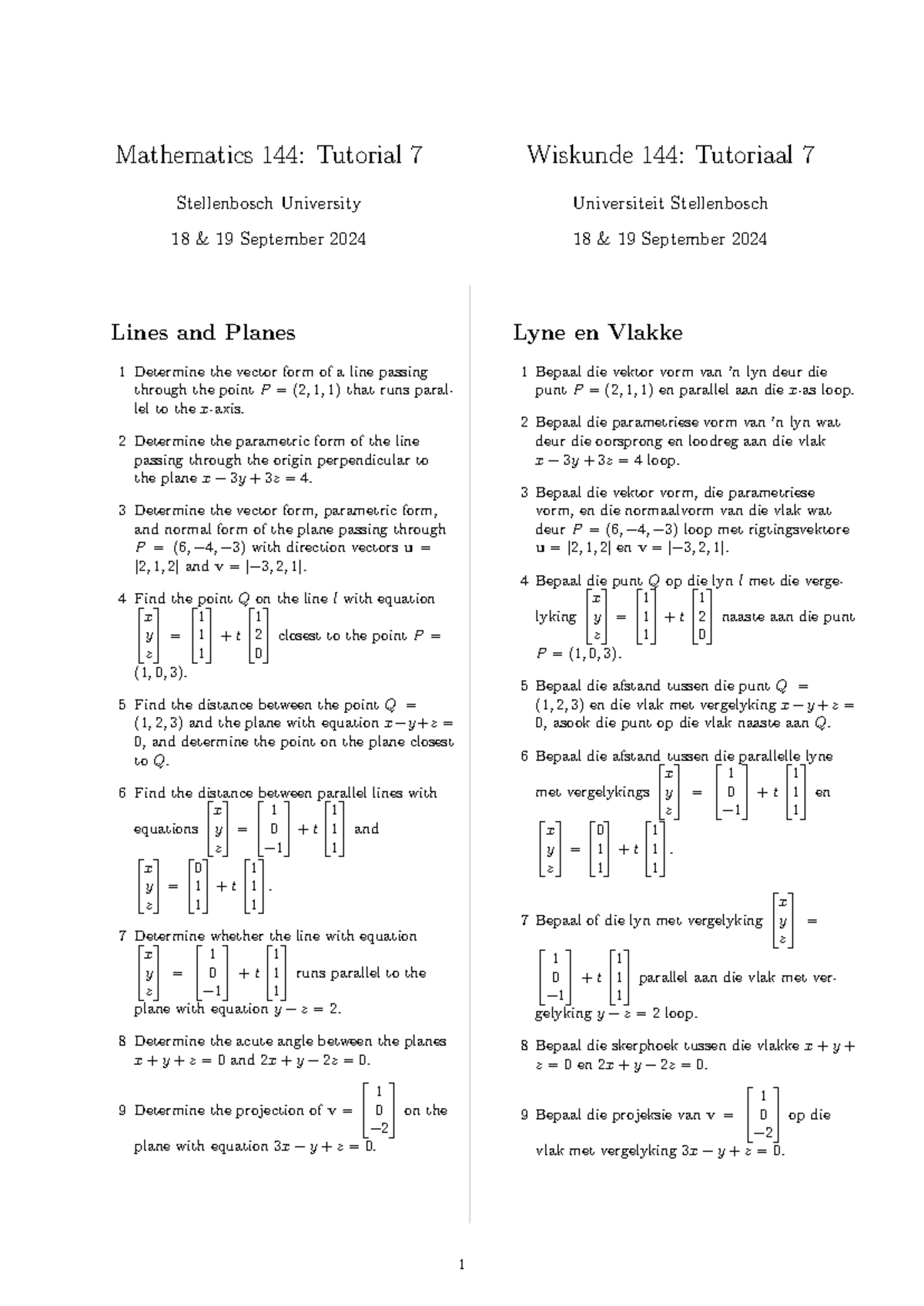 Maths 144 Tutorial 7 - tut7 - Mathematics 144: Tutorial 7 Stellenbosch University 18 & 19 - Studocu