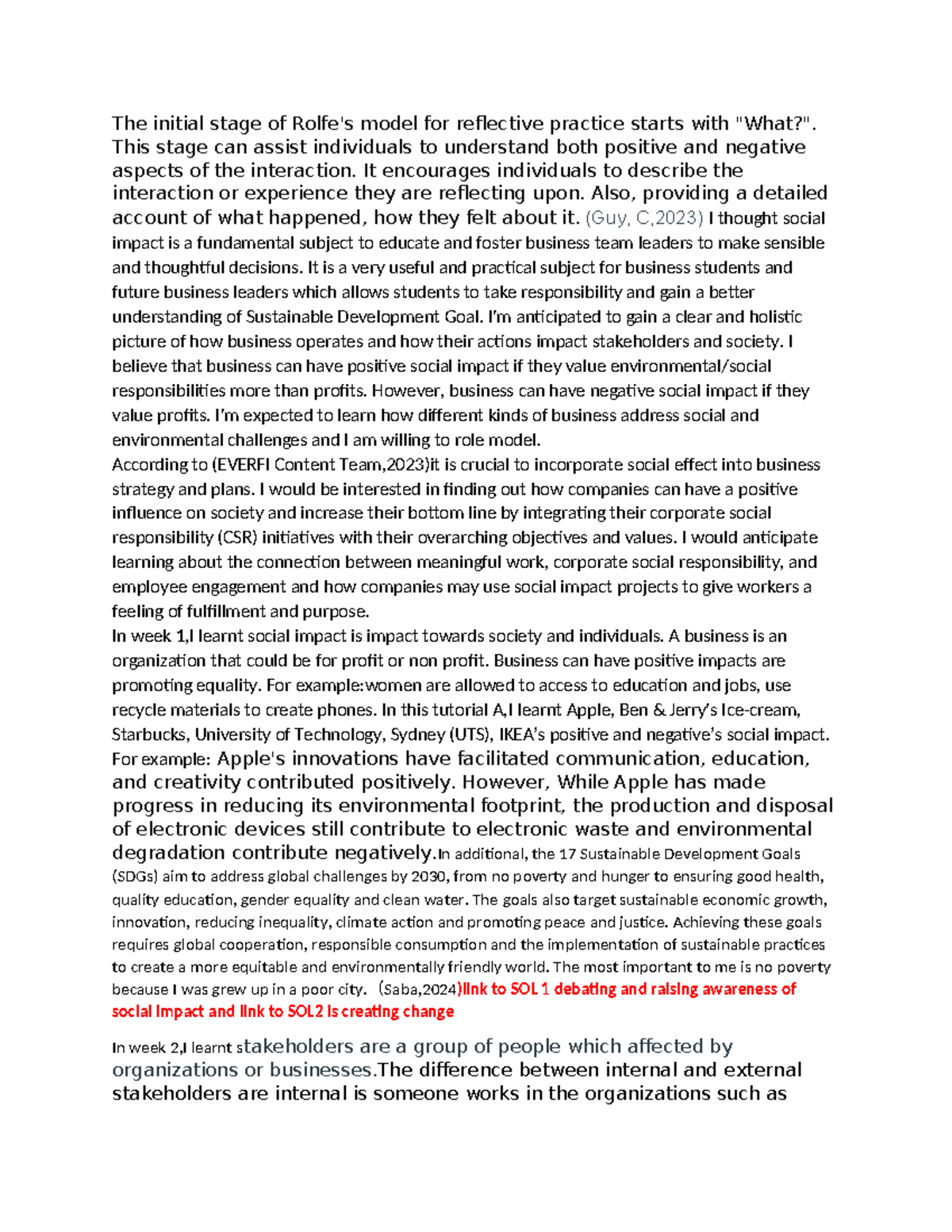 Social impact week 11 - study notes - The initial stage of Rolfe's ...