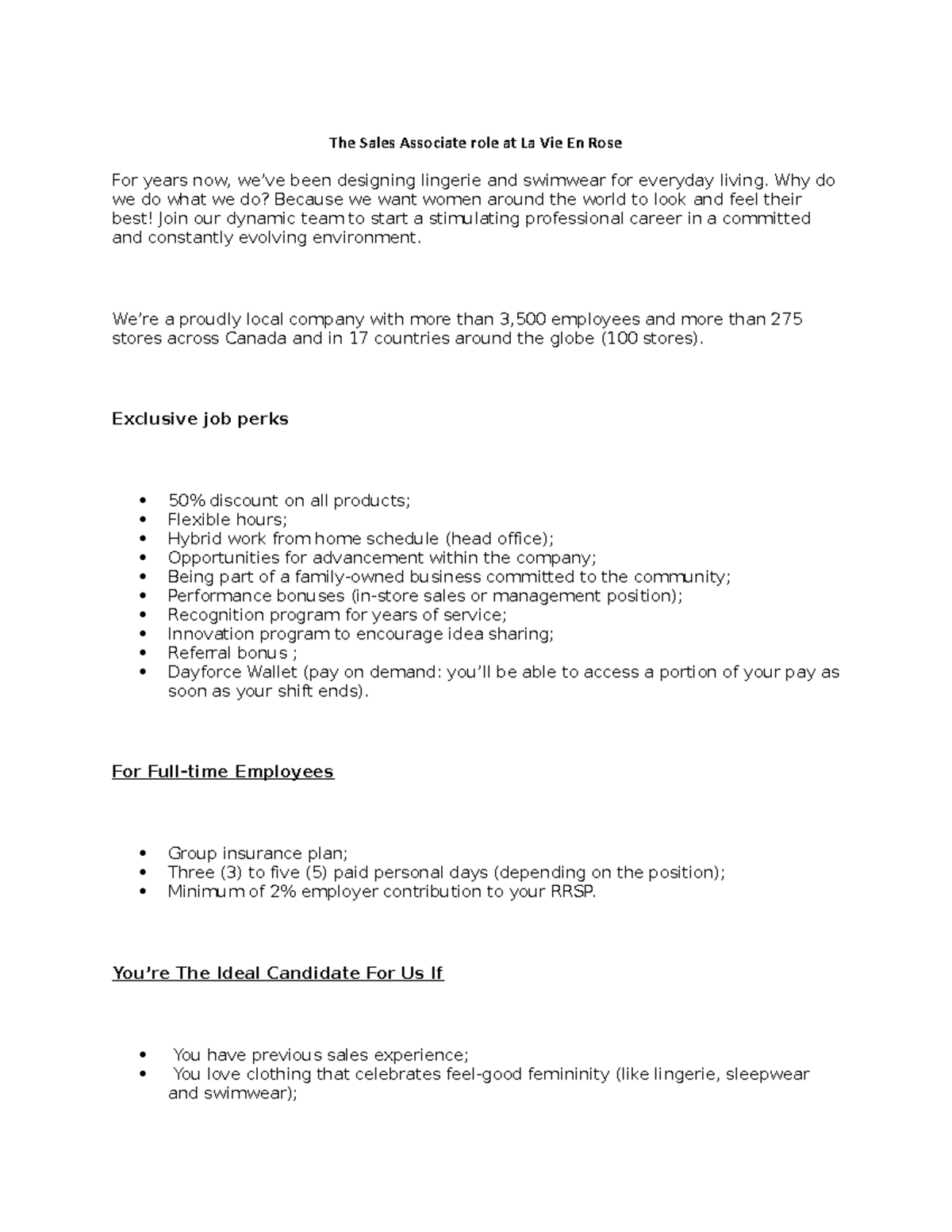 Assignment #1 - script - The Sales Associate role at La Vie En Rose For ...