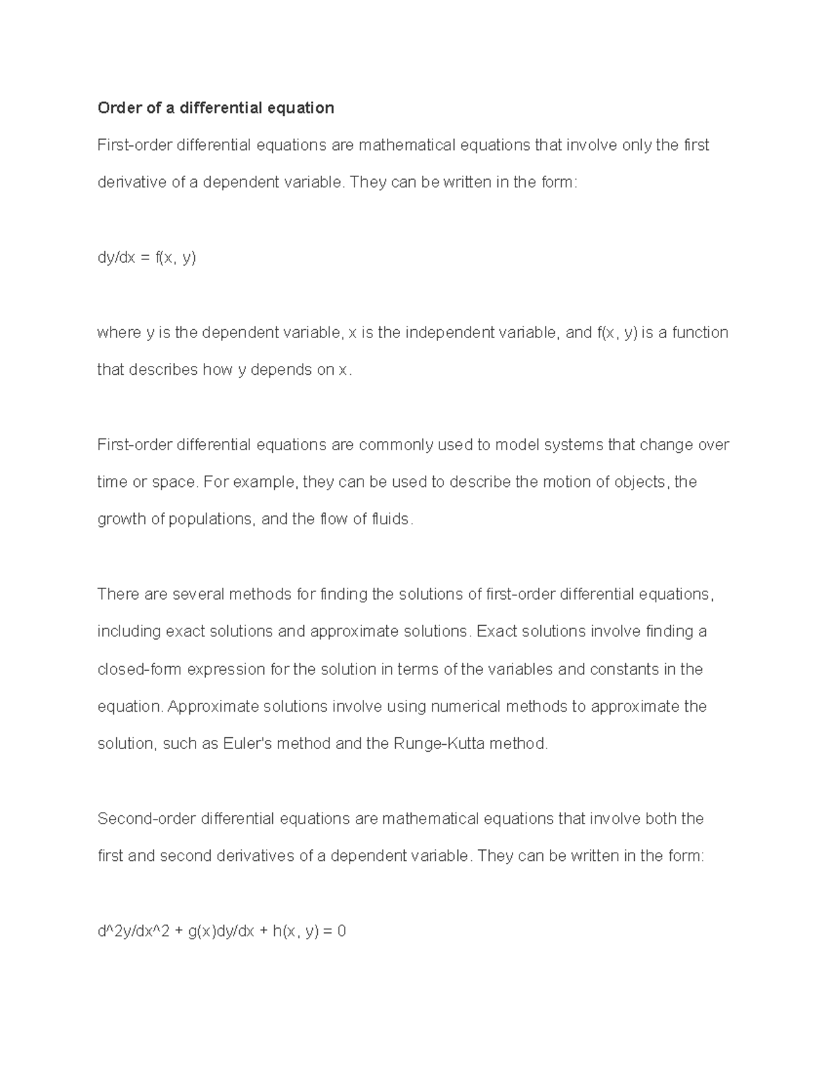 Intro to statistics outline order of differential equations, solutions ...