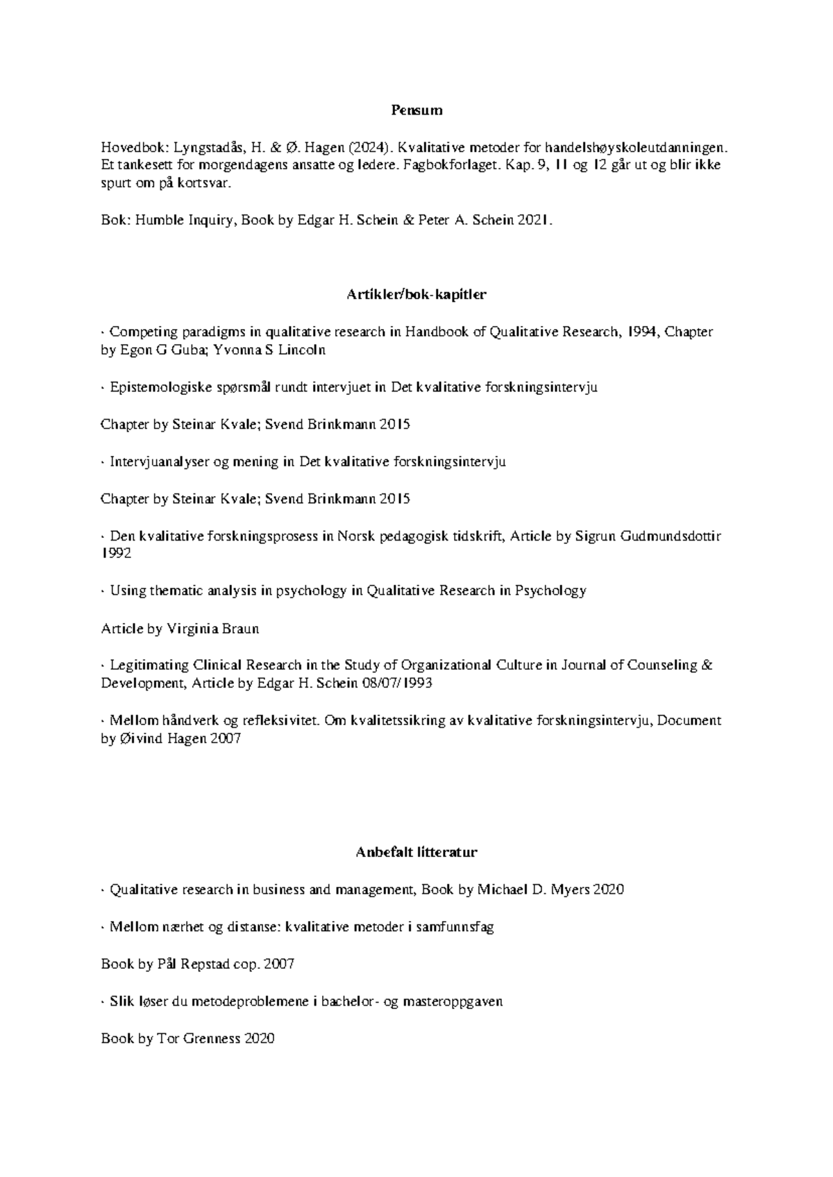 Pensum PI 2024 PDF - Pensum Hovedbok: Lyngstadås, H. & Ø. Hagen (2024 ...