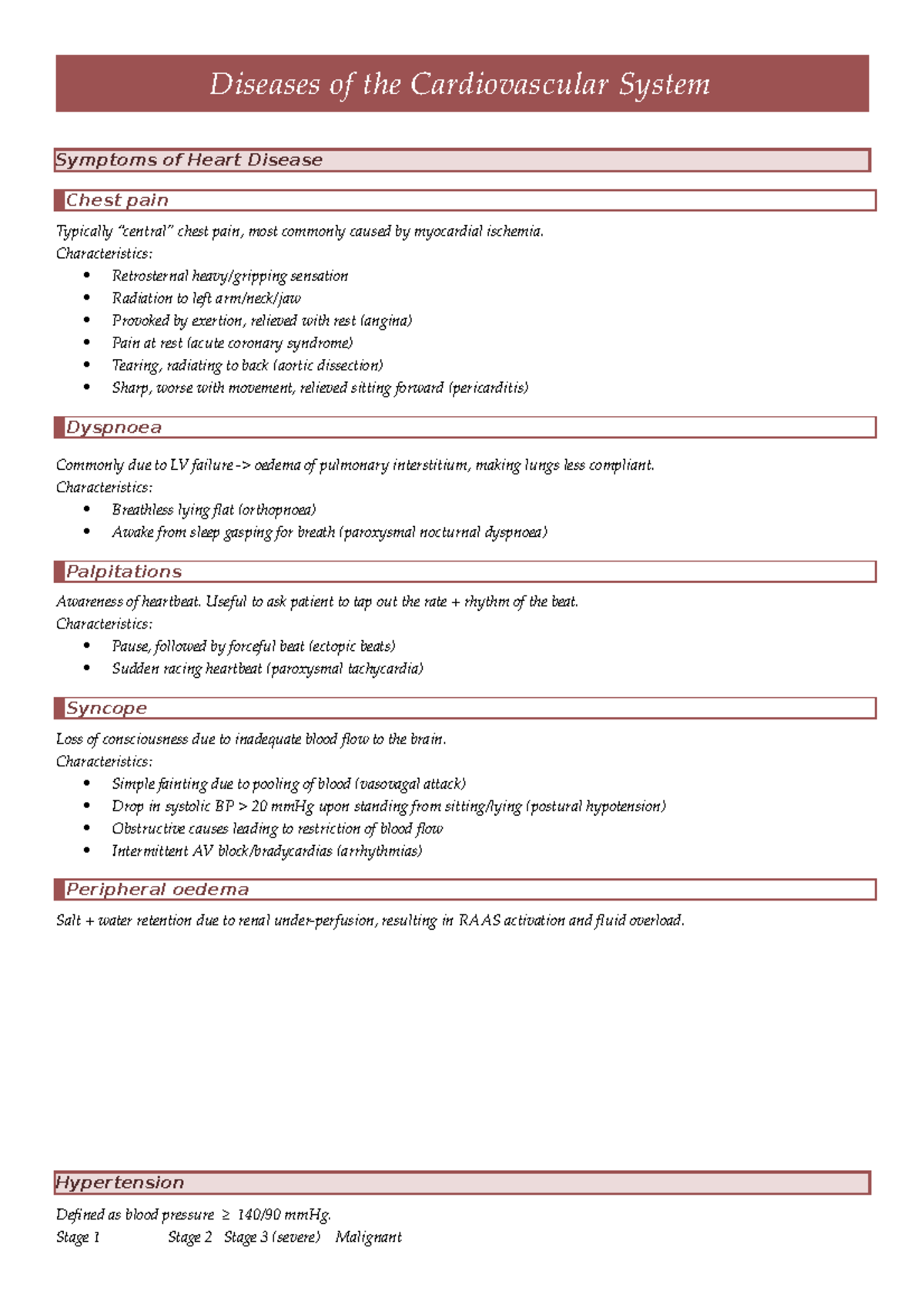Diseases of the Cardiovascular System for dundee students - Diseases of ...