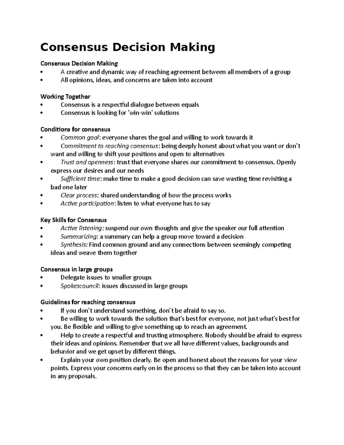 Consensus Decision Making - Consensus Decision Making Consensus ...
