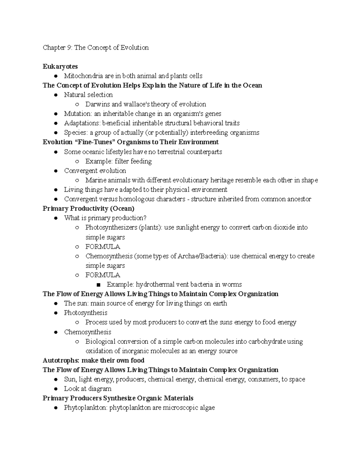 Oceanography Exam 4 - Chapter 9: The Concept of Evolution Eukaryotes ...