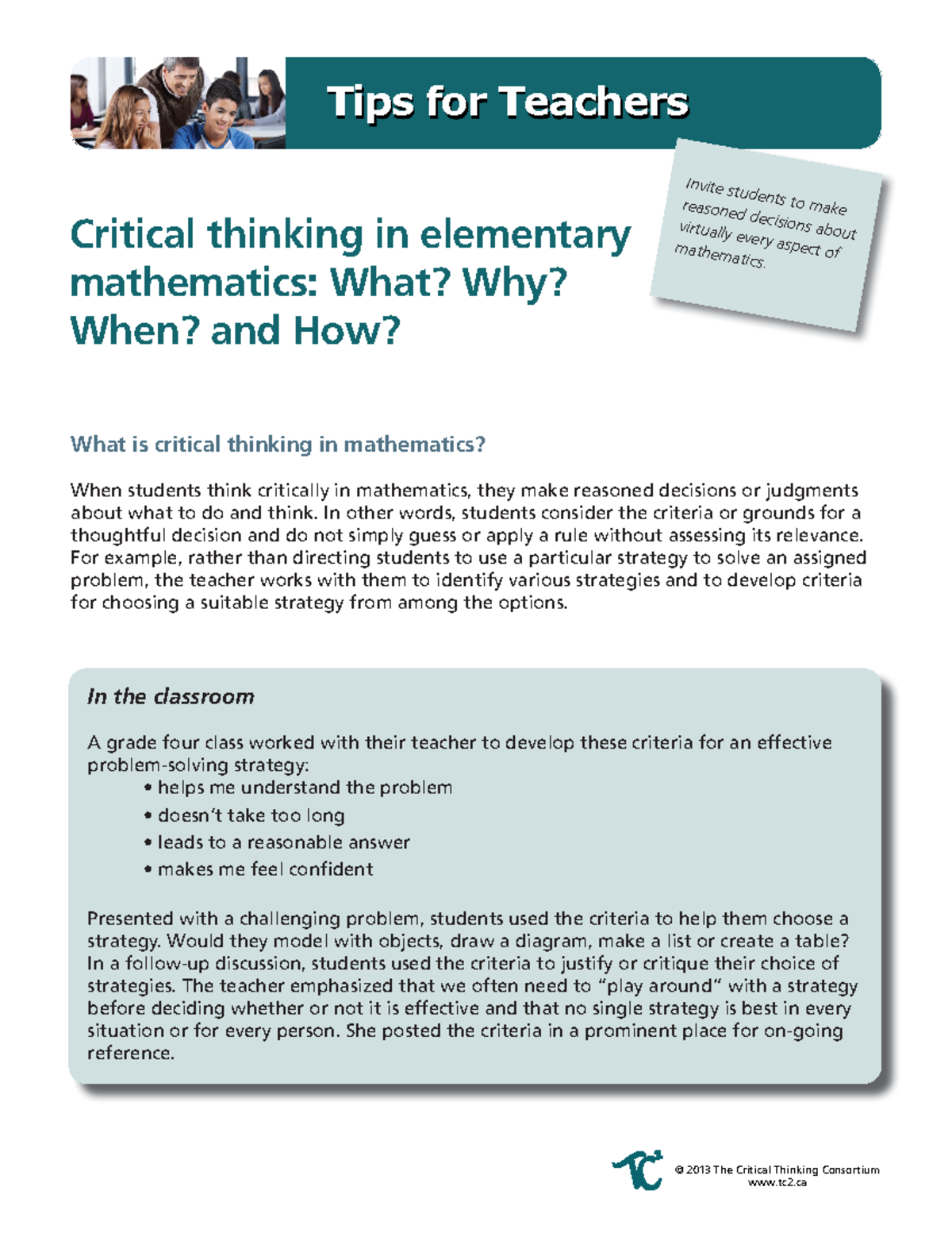 CT elementary math - Math curriculum guide - Critical thinking in ...