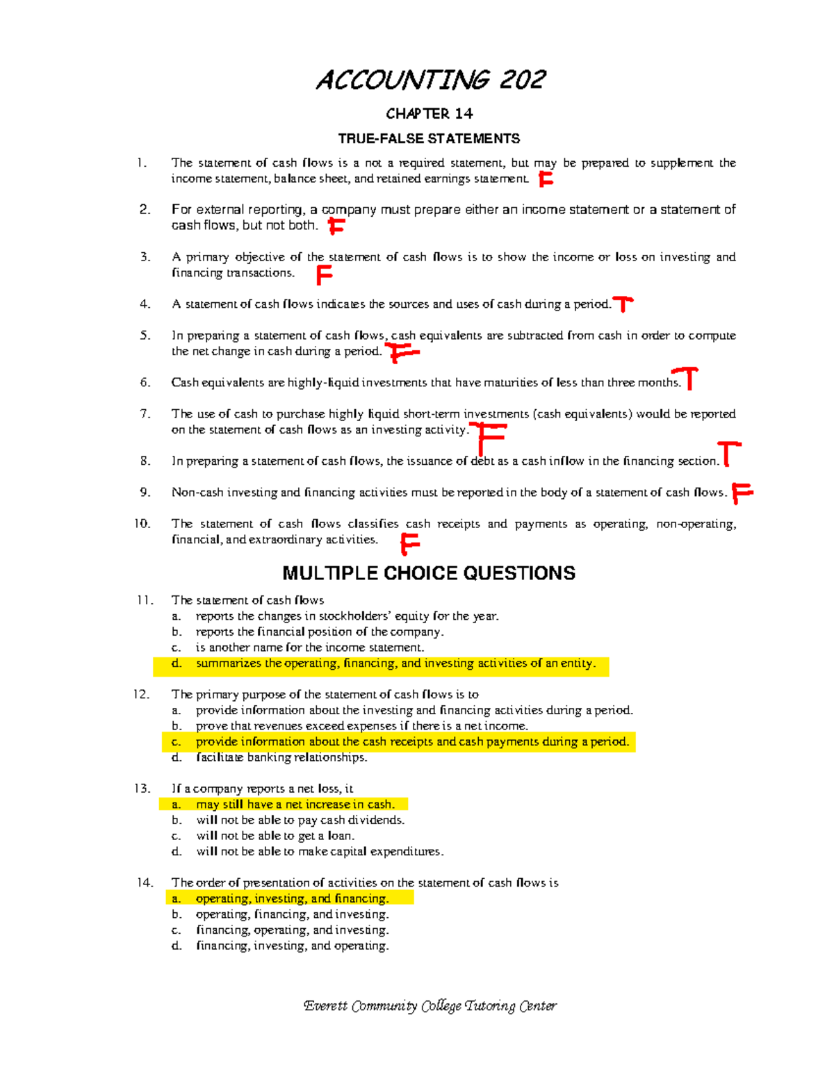 Accounting 202 chapter 14 test - ACCOUNTING 202 CHAPTER 14 TRUE-FALSE ...