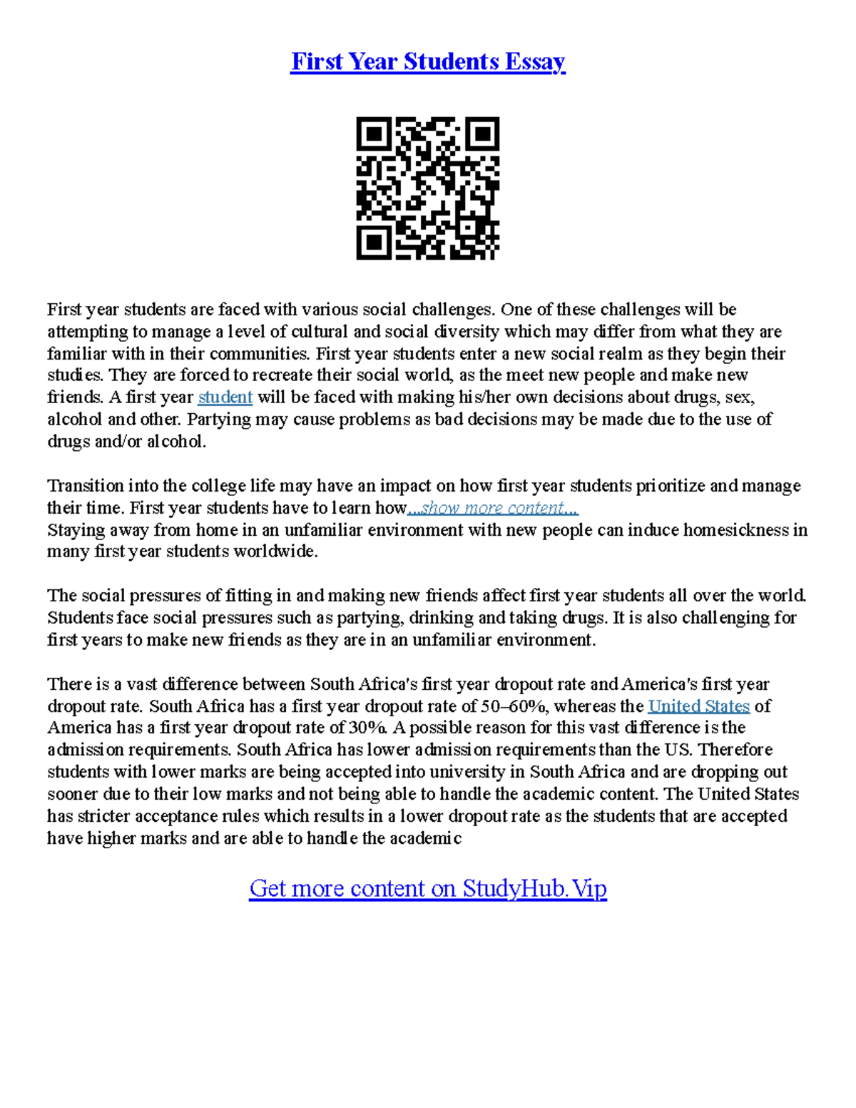 Student Essays Student Essays - First Year Students Essay First year ...