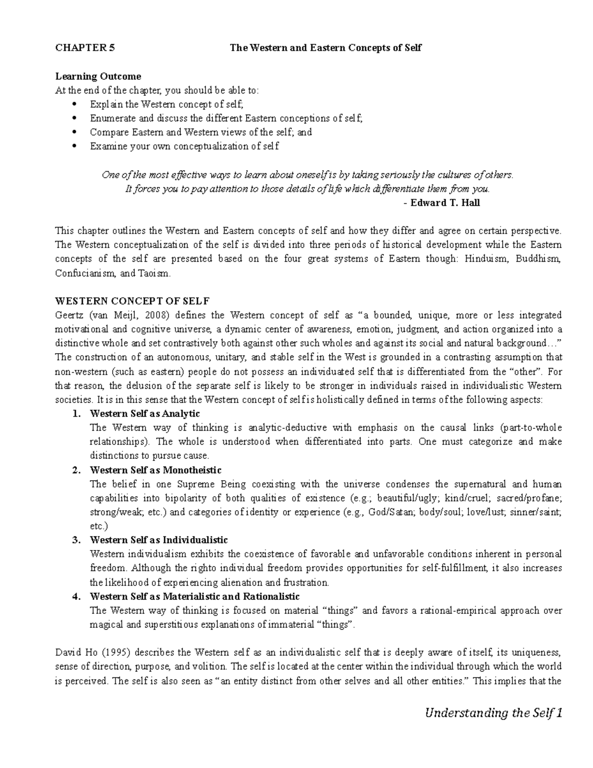 Chapter 5 Western and Eastern - CHAPTER 5 The Western and Eastern Concepts of Self Learning ...