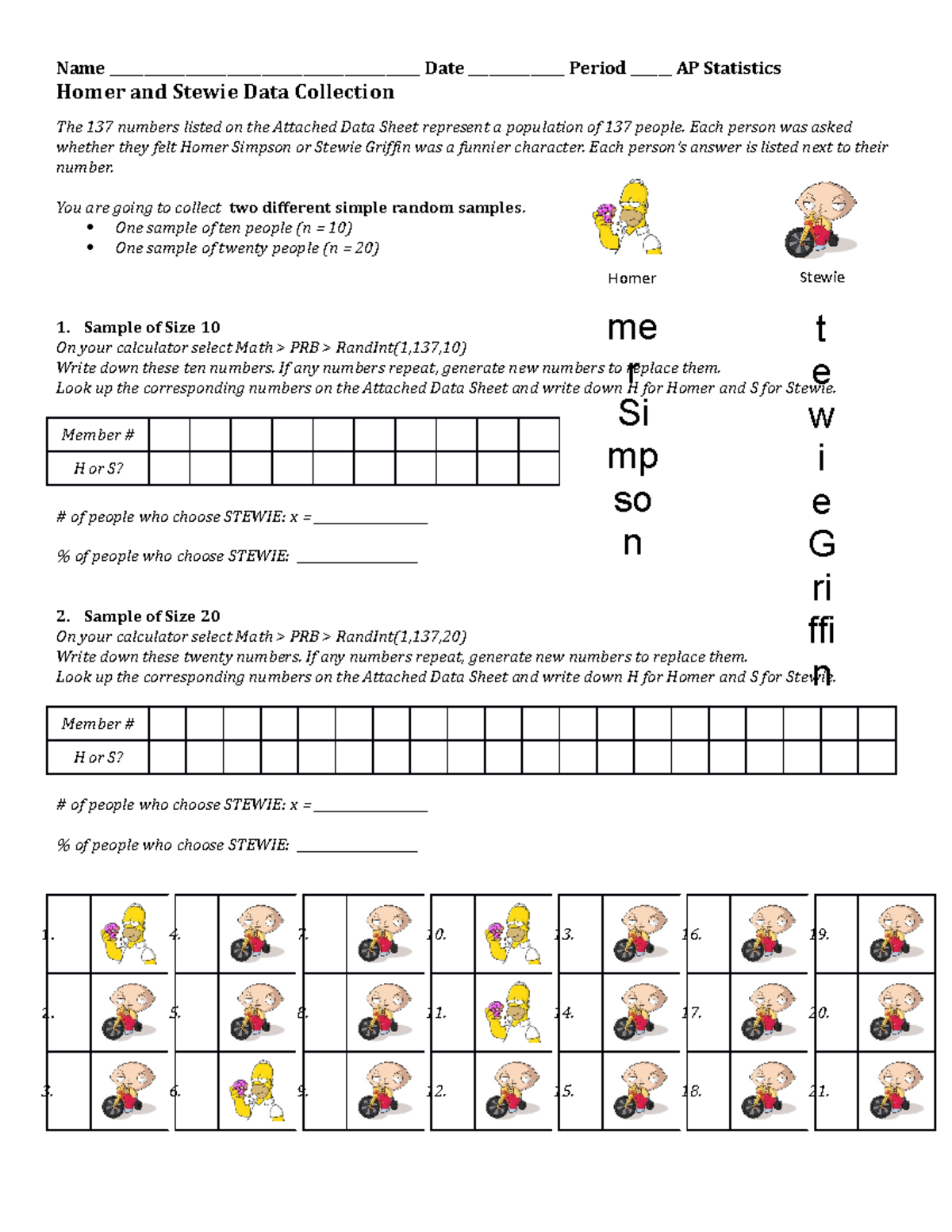 Homer and Stewie worksheet 2016 - Name ...