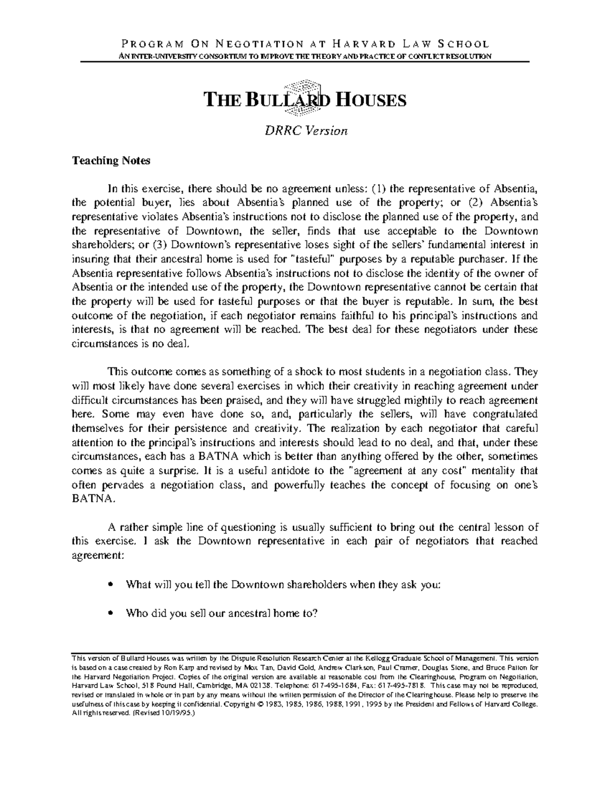 Bullard Housing Teaching Notes - P R O G R A M O N N E G O T I A T I O ...