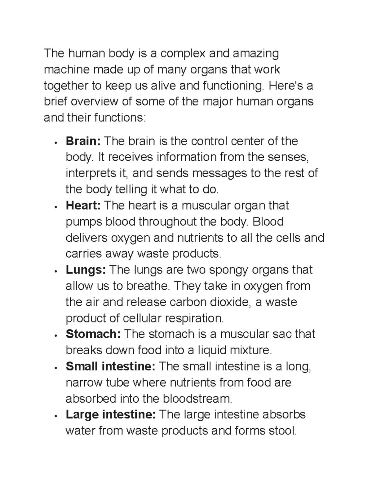 Human organs reviewer - The human body is a complex and amazing machine ...