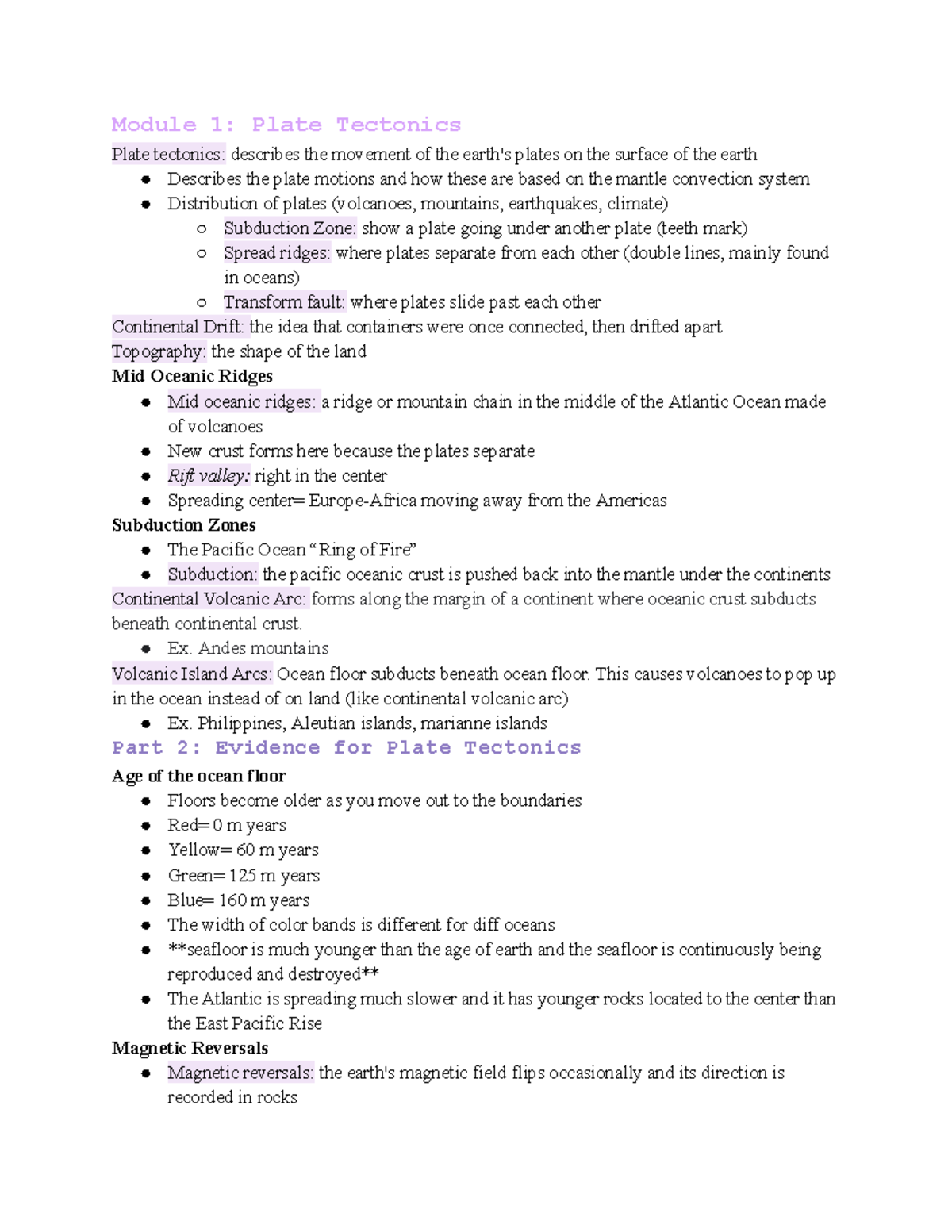 Geology Midterm #1 Notes - Google Docs - Module 1: Plate Tectonics ...