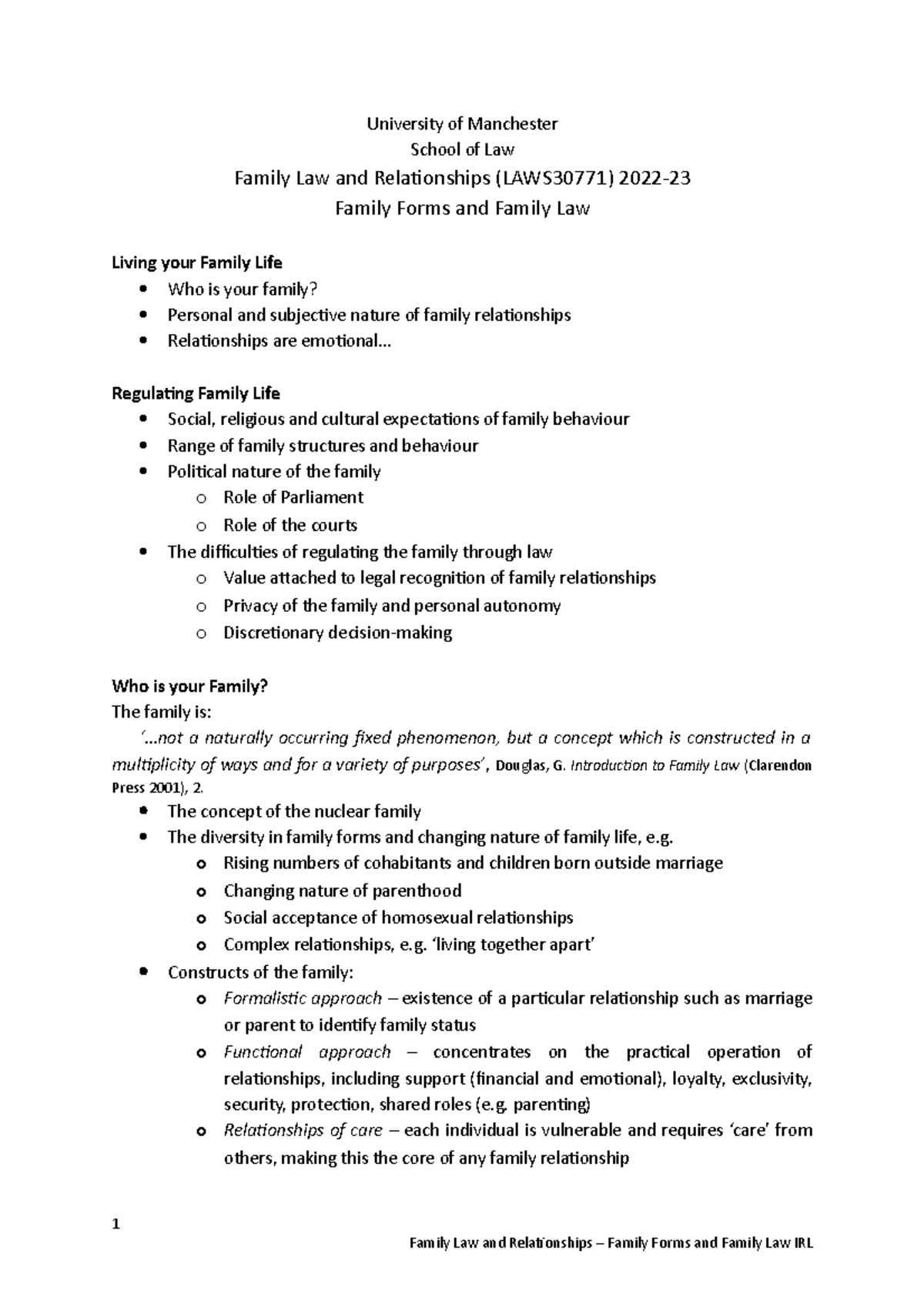 Family Forms and Law Handout 2022 23 - University of Manchester School ...