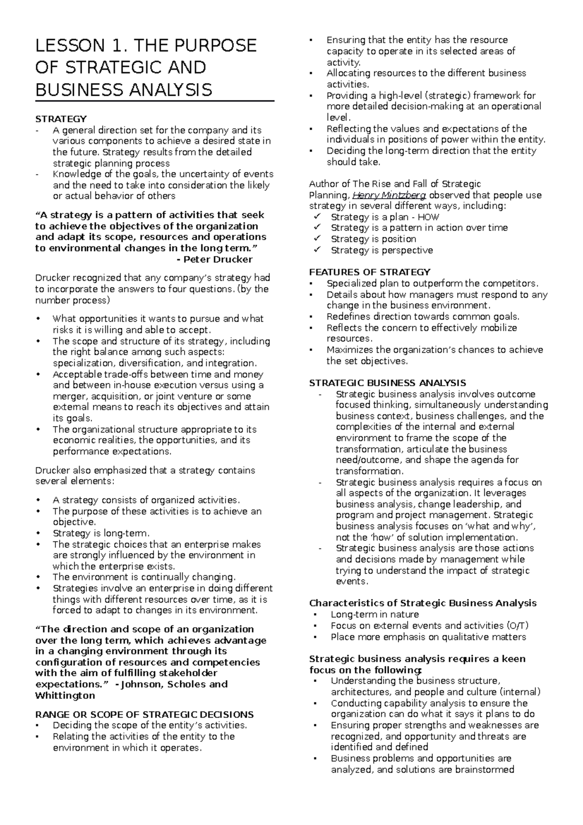 Lesson 1. Purpose of Strategic Business Analysis - LESSON 1. THE ...