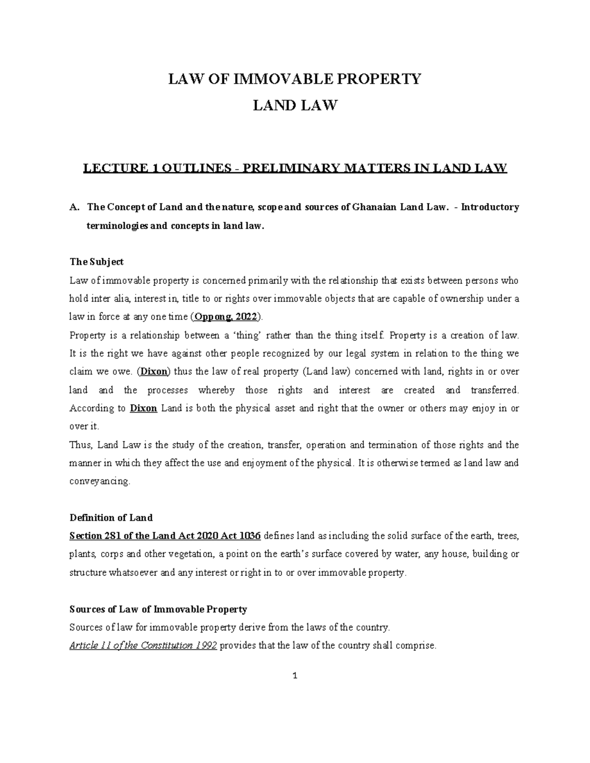 Lesson 1.1 preliminary matters in land law - LAW OF IMMOVABLE PROPERTY LAND LAW LECTURE 1 ...