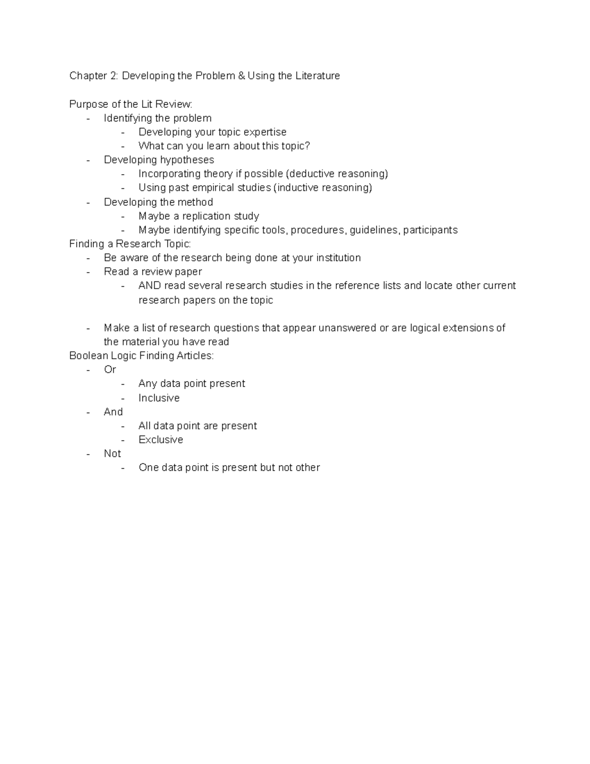 Chapter 2: Developing the Problem & Using the Literature - Chapter 2 ...