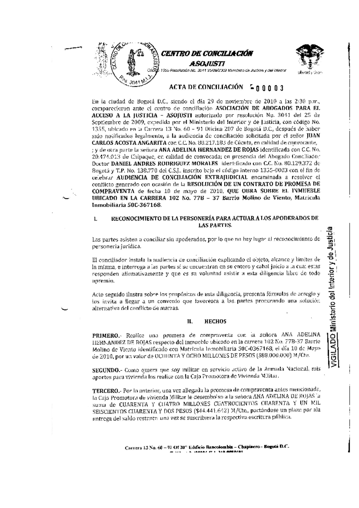 No. 0003 ACTA Conciliacion Acosta Vs. Hernandez - POLISCI 20809218 ...