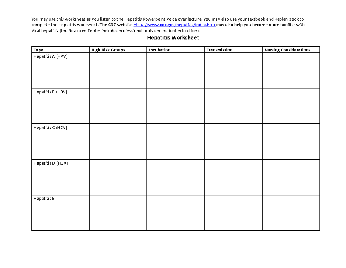 Hepatitis Worksheet-1 - You may use this worksheet as you listen to the ...
