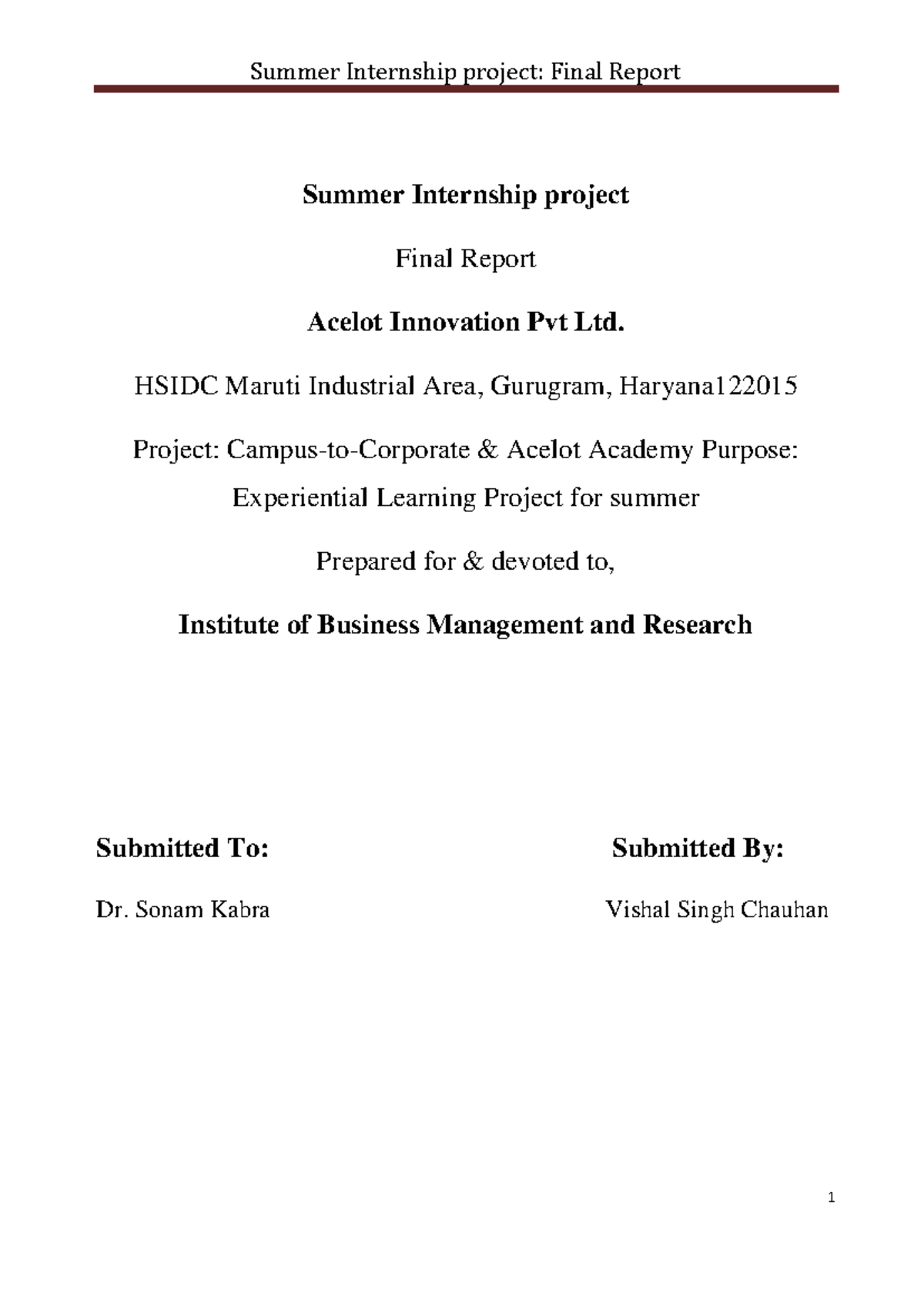 Pdfcoffee - Summer Internship project Final Report Acelot Innovation ...