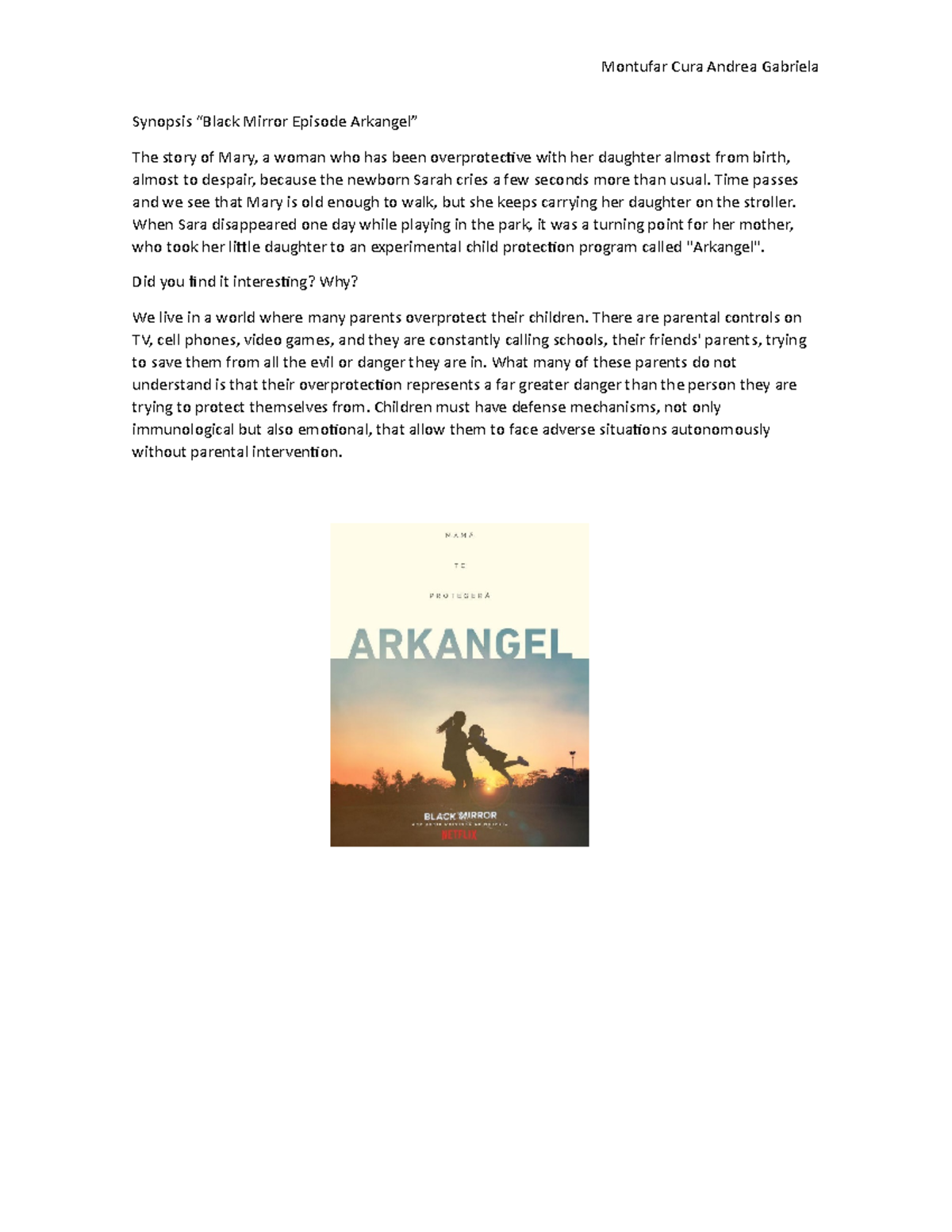 Arkangel - Montufar Cura Andrea Gabriela Synopsis “Black Mirror Episode ...