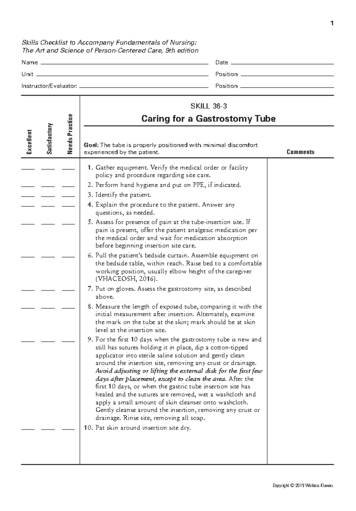 Gastrostomy tube care - 1 Skills Checklist to Accompany Fundamentals of ...
