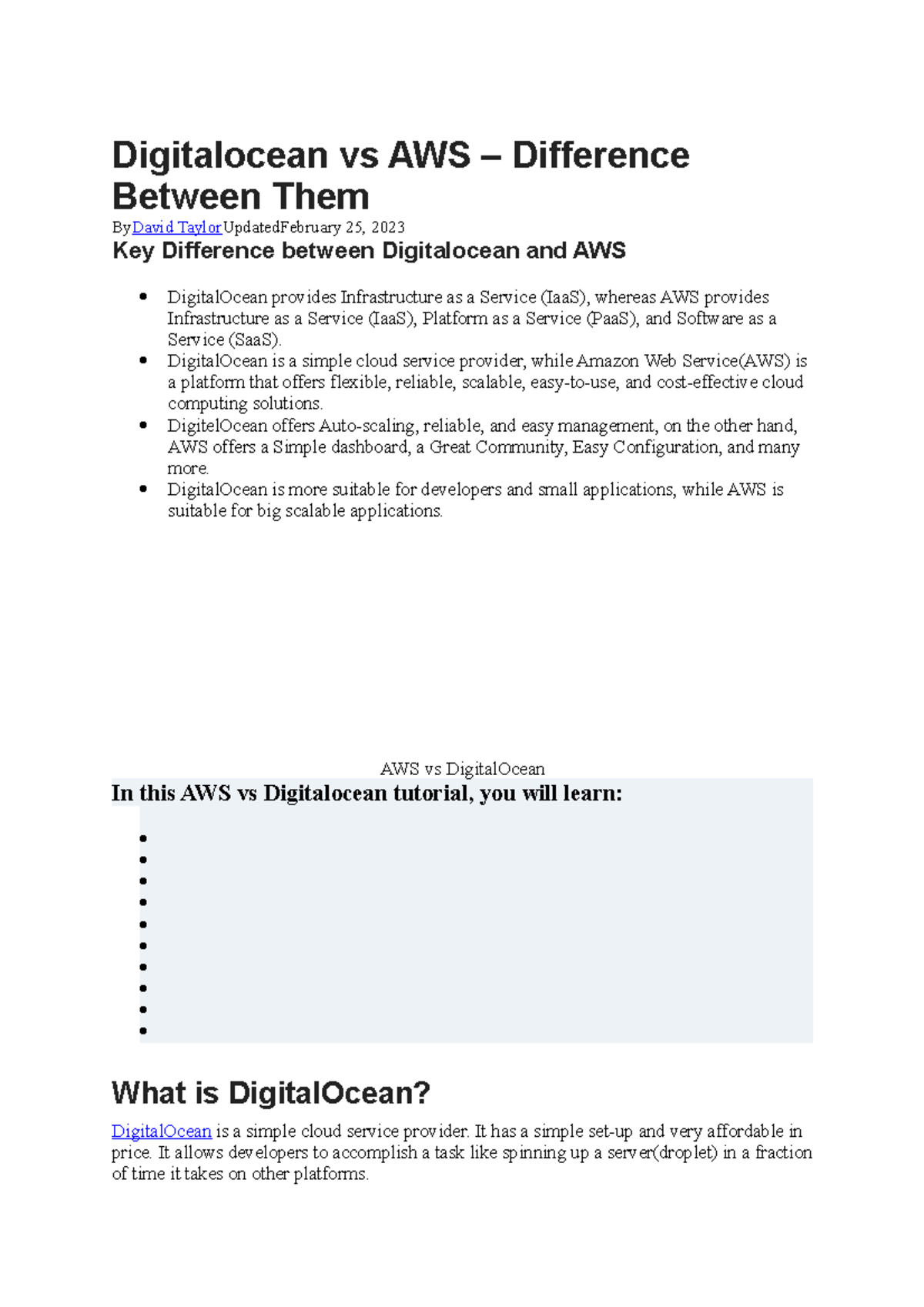 Digitalocean vs AWS - DigitalOcean is a simple cloud service provider ...