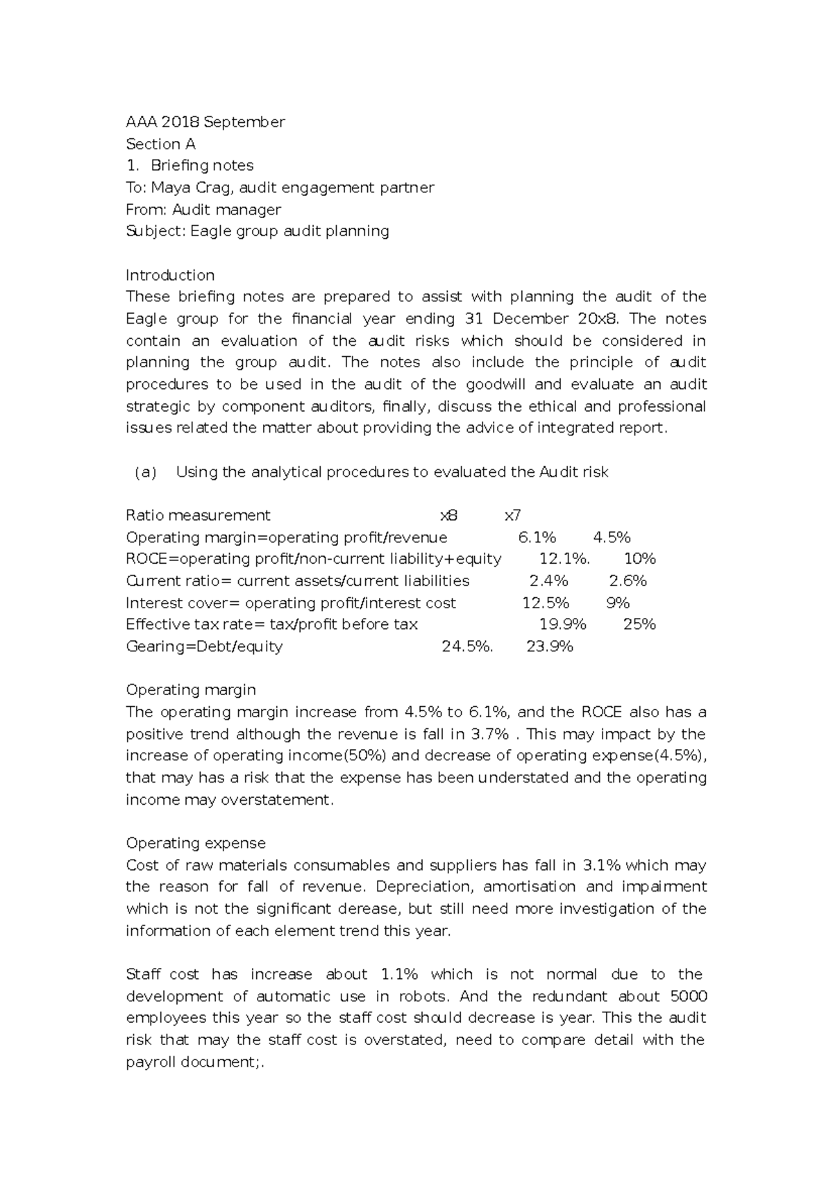 AAA 2018 September auditing report - AAA 2018 September Section A ...