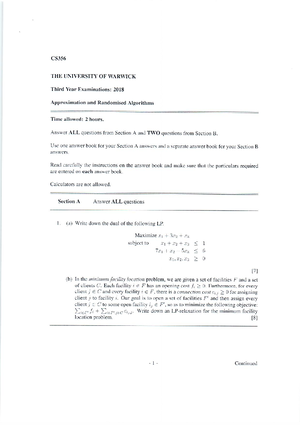 Cs356 - Past papers from Warwick School of Information technology / Computer Science - Studocu