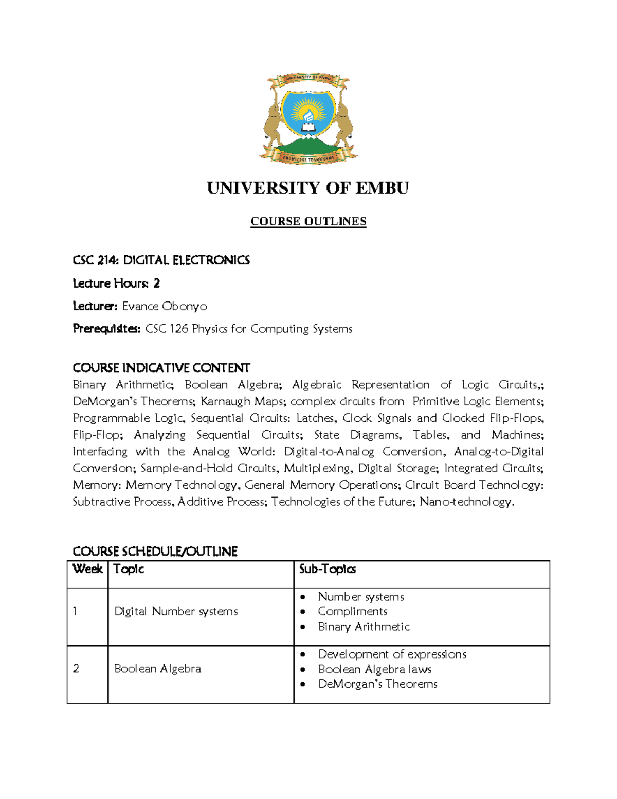 Course Indicative Content AND Outline - computer science - UoEm - Studocu
