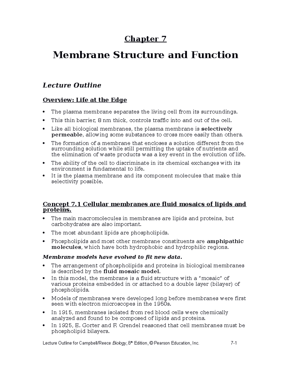 Doc. AP Bio~ Ch. 07 Detail Lect Outline - Chapter 7 Membrane Structure ...