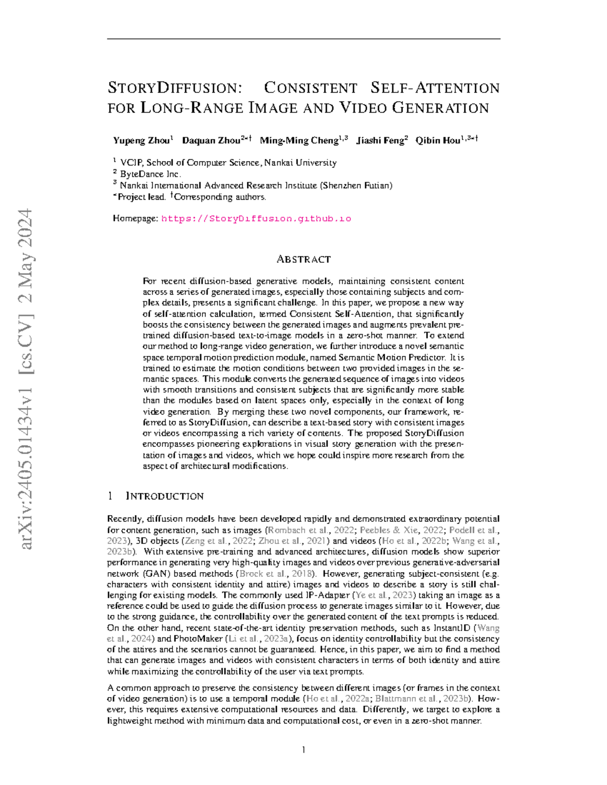 2405 - Hehe - STORYDIFFUSION: CONSISTENT SELF-ATTENTION FOR LONG-RANGE IMAGE AND VIDEO ...