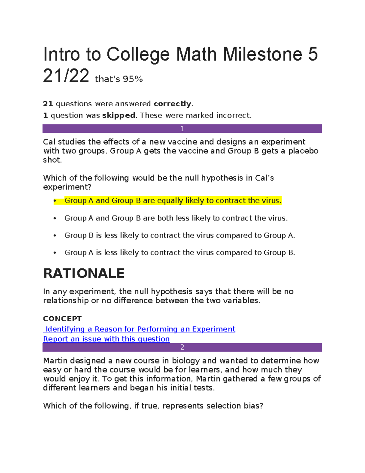 Intro to College Math Milestone 5 - 1 question was skipped. These were ...
