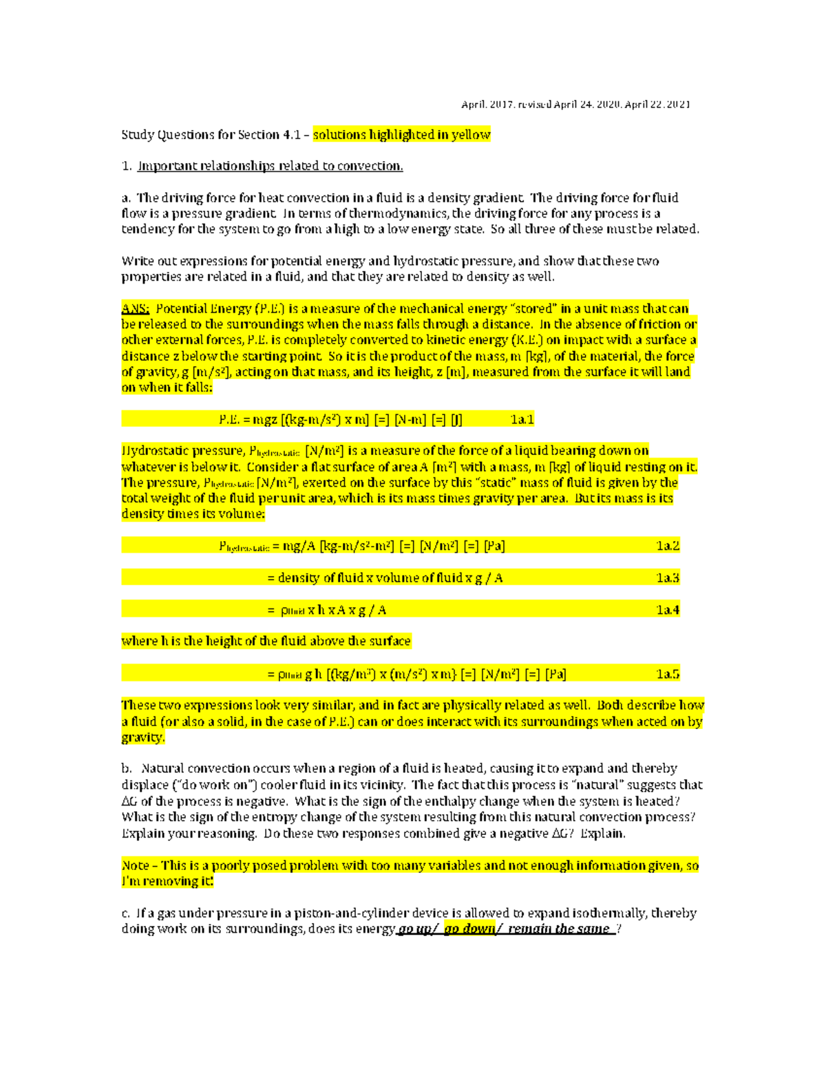 Study Question solutions for Section 4 - April, 2017, revised April 24 ...