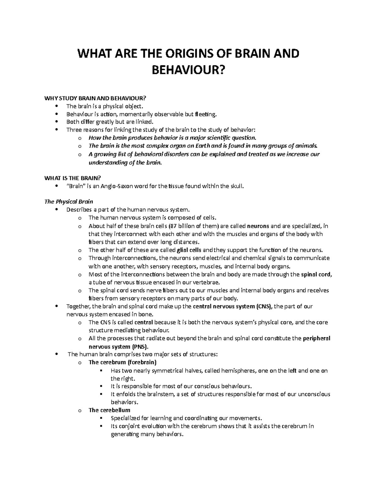 Chpt 1- Origins of Brain and Behavior - WHAT ARE THE ORIGINS OF BRAIN ...