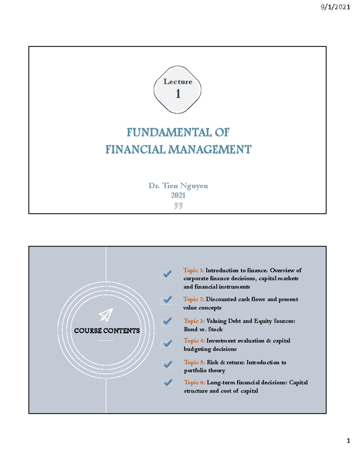 IUFM Lecture 1 An Introduction to Financial Management - FUNDAMENTAL OF ...