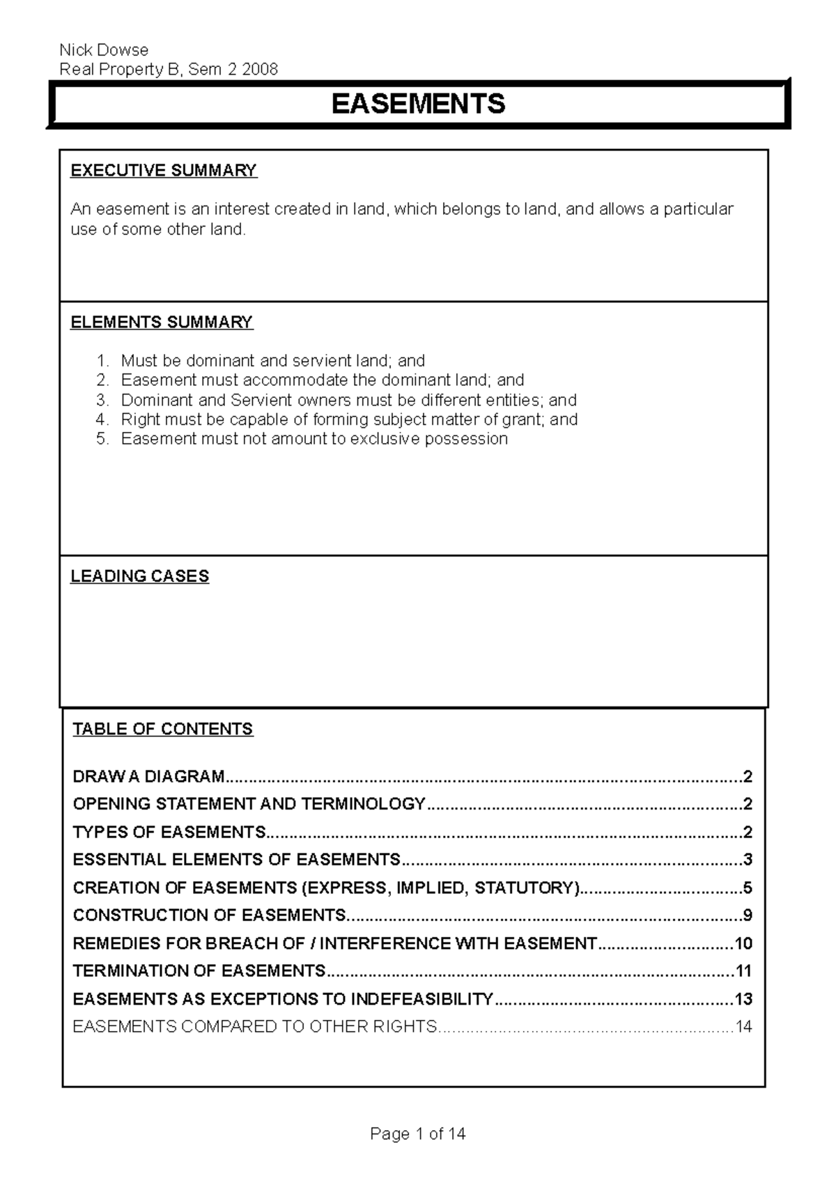 Easements - Real Property B, Sem 2 2008 EASEMENTS TABLE OF CONTENTS ...