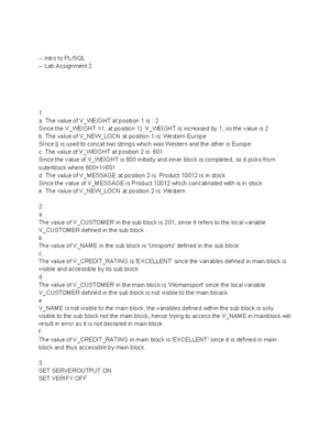 Assignment 10 - Intro to PL/SQL - Assignment 10 Lessson 12 1a. CREATE ...