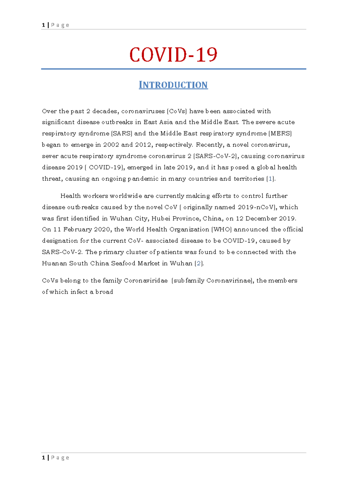 Covid 19 30 pages - COVID- 19 INTRODUCTION Over the past 2 decades ...