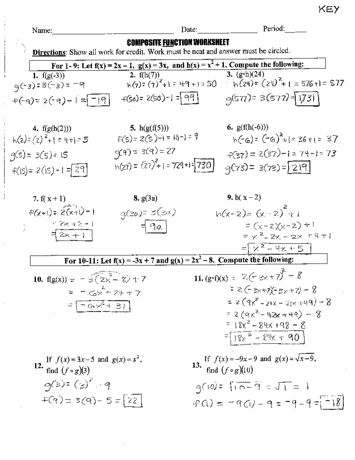 Composition of functions questions keys - Studocu