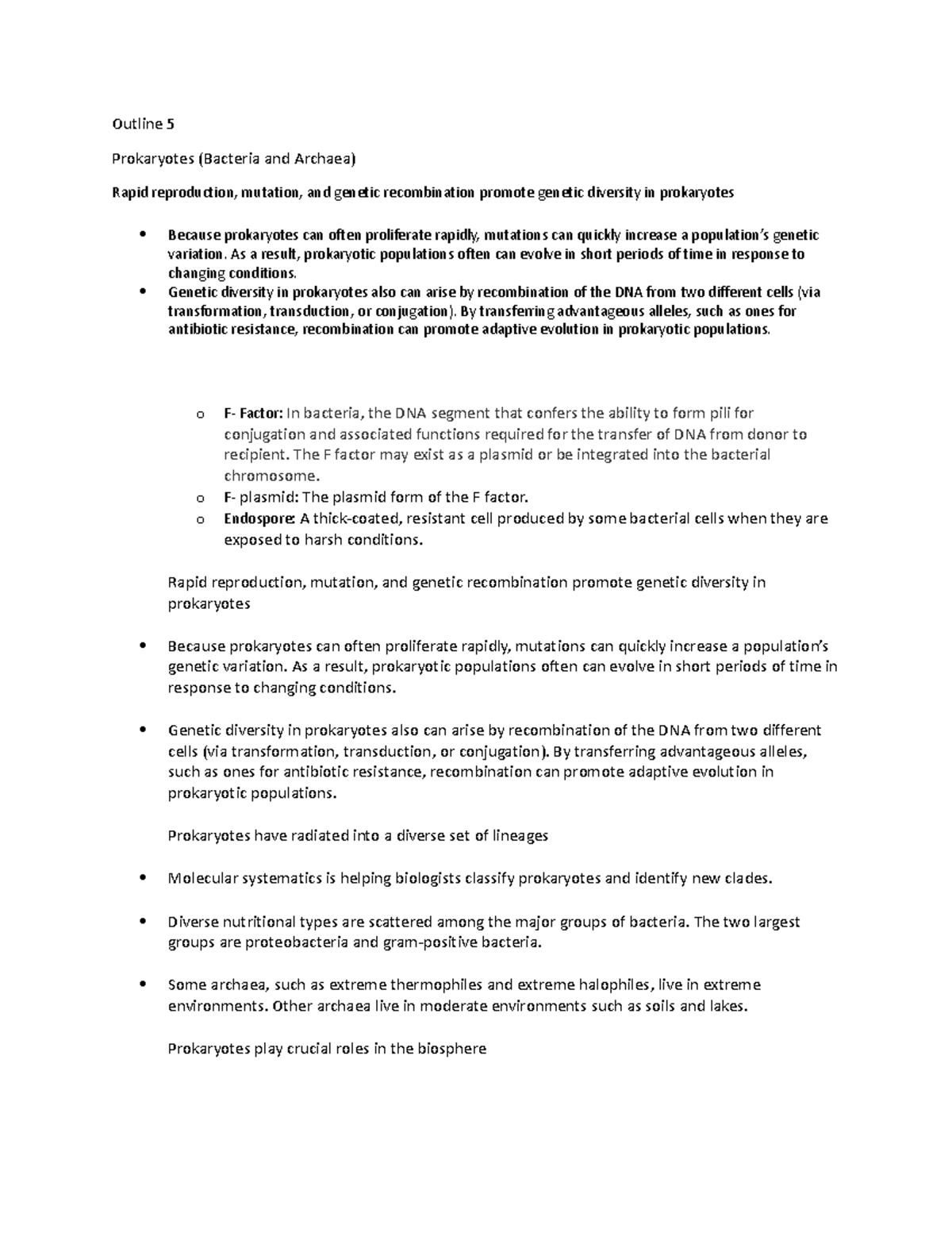 Outline 5 - lecture notes - Outline 5 Prokaryotes (Bacteria and Archaea ...