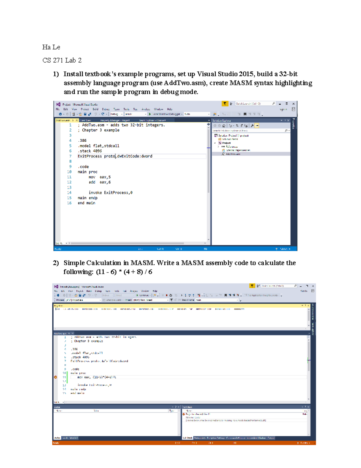 CS 271 Lab2 - Lab 2 - Ha Le CS 271 Lab 2 Install textbook’s example ...