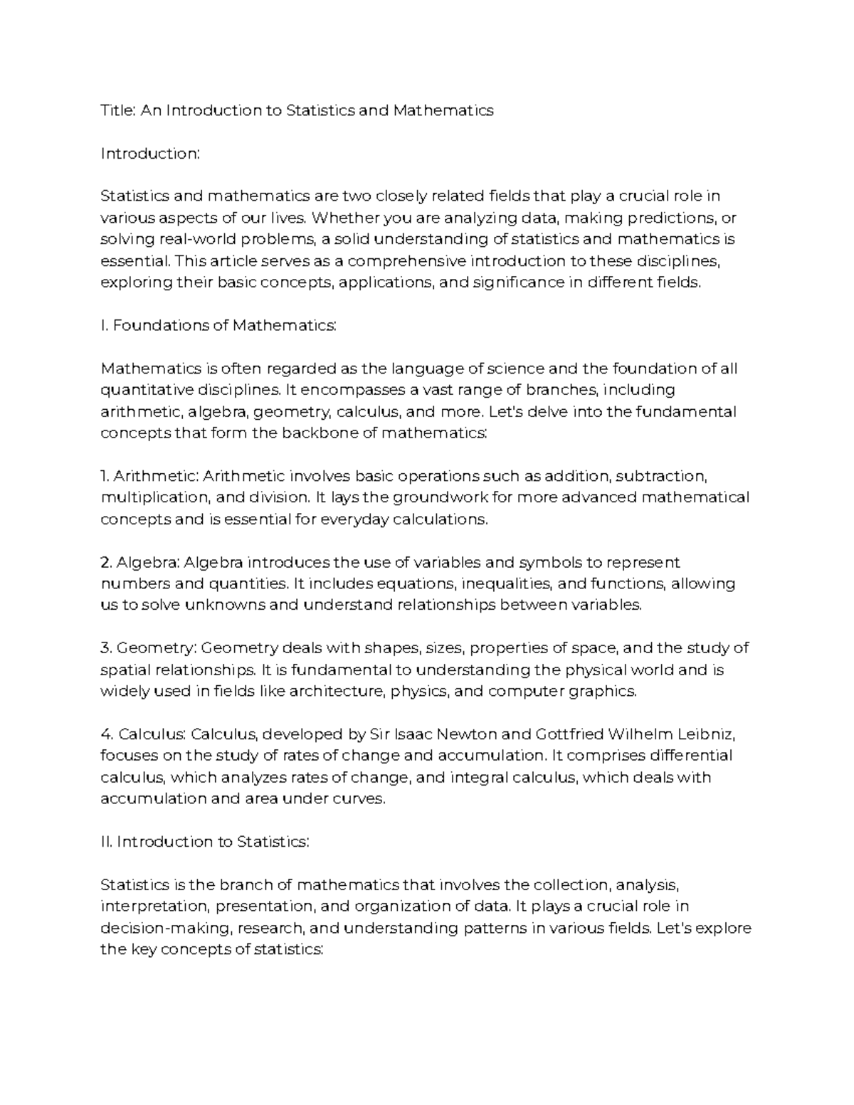 An Introduction to Statistics and Mathematics - Title: An Introduction ...